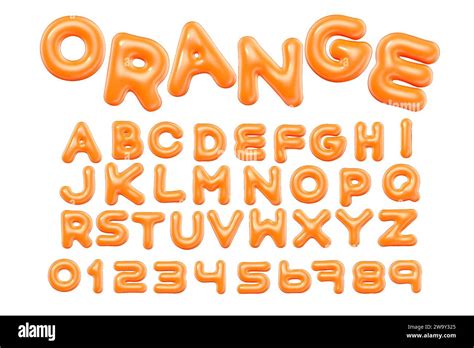 3d Style Vector Of Inflated Glossy Orange Alphabet And Numbers On White Background Stock Vector