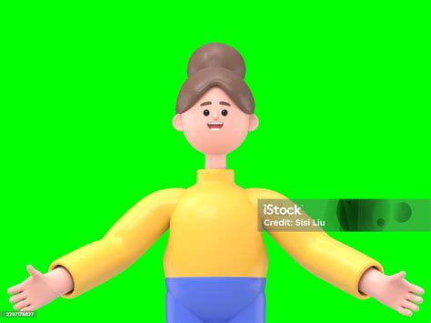 관리 주기 그래프가 있는 아시아 여성 Angela의 3d 그림 그린 스크린 Mockup3d 푸티지 및 클리핑 패스를 그린 스크린에서 렌더링합니다 3차원 형태에 대한 스톡