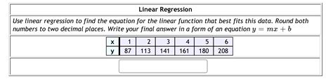 Solved \table[[Linear Regression],[Use linear regression to | Chegg.com