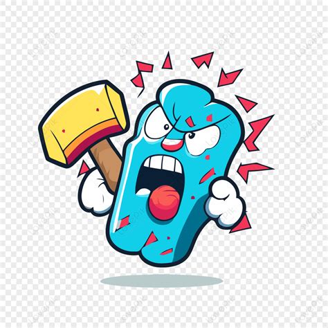 ค้อนการ์ตูน เวกเตอร์ ดวงตาการ์ตูน ตัวการ์ตูนต่อยค้อนสีฟ้าด้วยฟัน สติ๊กเกอร์ Png สำหรับการดาวน์