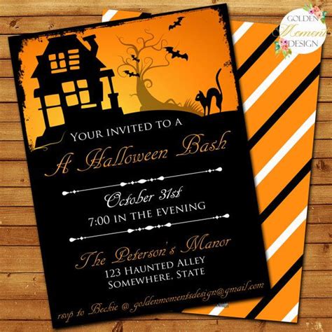 Halloween Party Invitation Haunted House By Goldenmomentsdesign