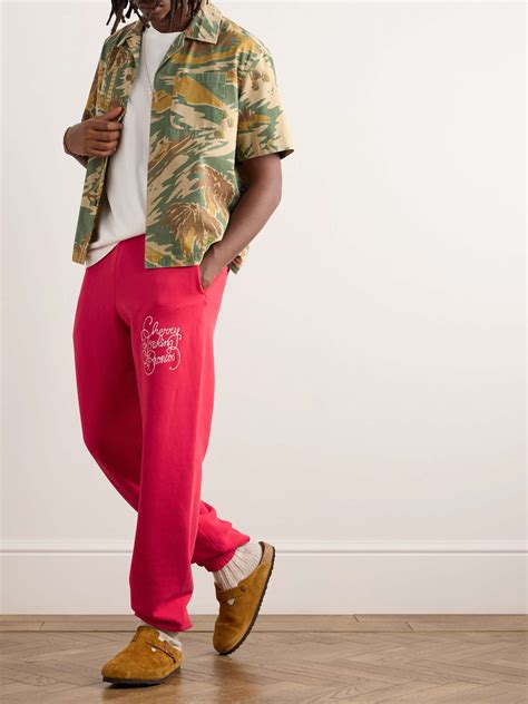 Red Bowling Broncos Tapered Logo Embroidered Cotton Jersey Sweatpants
