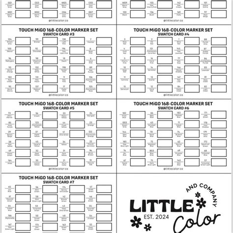 168 Color Marker Set By Touch Migo Swatch Card Printable Alcohol