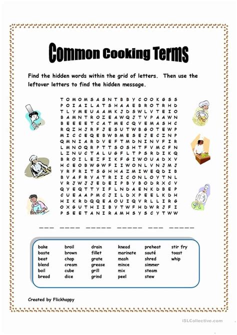 Printable Cooking Worksheet