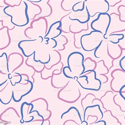 여름 자연 식물 배경 큰 데이지 꽃 싹 플로럴 매끄러운 패턴 윤곽 선개 그림입니다 우아한 야생 꽃 장식 심플한 디자인 벽지 직물 및 직물에 적합합니다 벡터에 대한 스톡 벡터