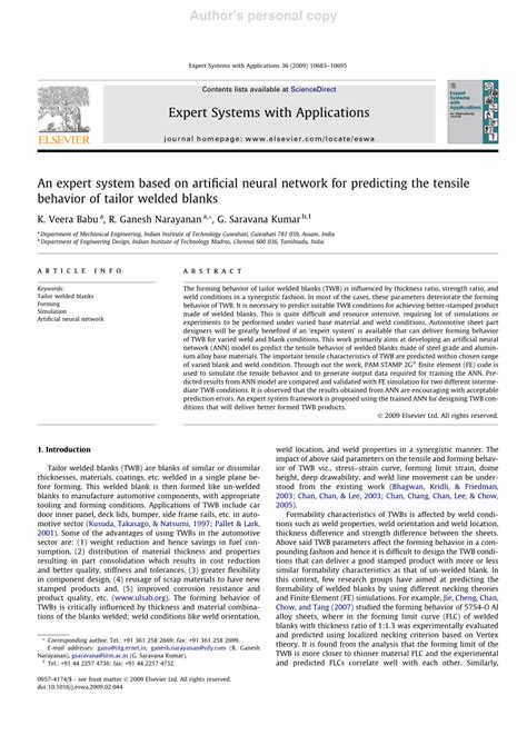 Pdf An Expert System Based On Artificial Neural Network For