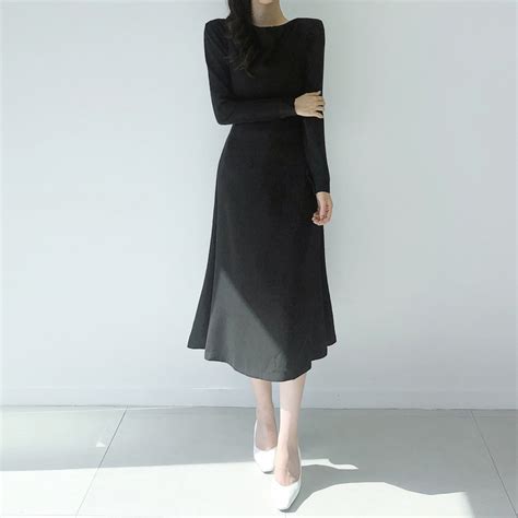 드로잉온유 하객룩 커먼 드레이프넥 플레어 롱 원피스 블랙베이지