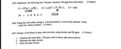 solved q 5 implement the following four boolean functions