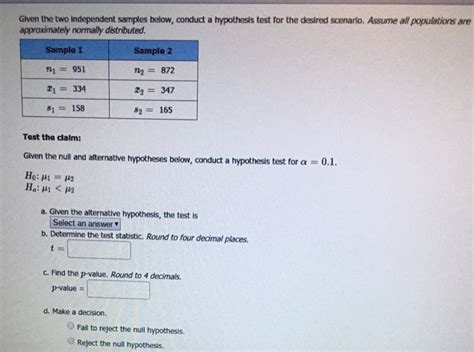 solved given the two independent samples below conduct a