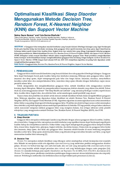 Pdf Optimalisasi Klasifikasi Sleep Disorder Menggunakan Metode Decision Tree Random Forest K