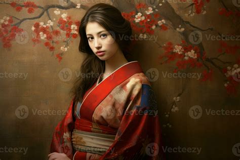 Ai Generated Tranquil Japanese Woman Kimono Garden Generate Ai