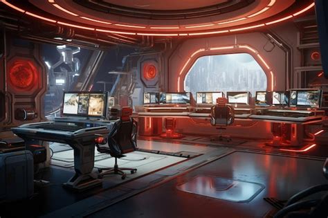 Premium Ai Image Futuristic Computer Gaming Setup Pc High