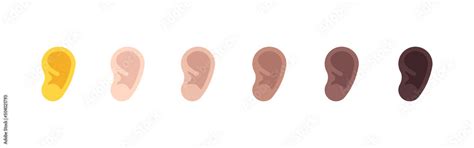 All Skin Tones Human Ear Emoticon Set Ear Emoji Set Stock Vector