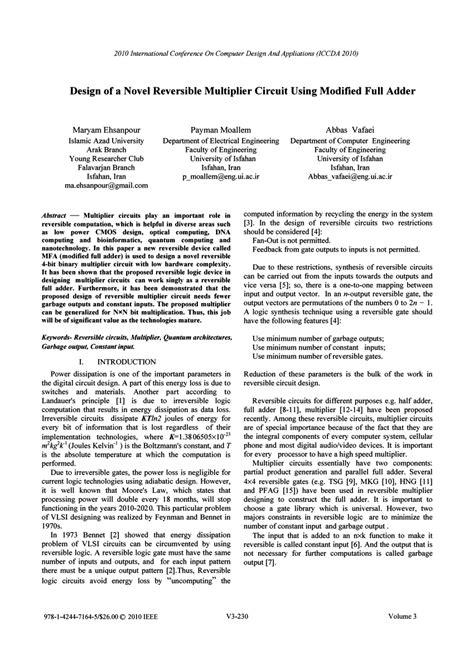 Pdf Design Of A Novel Reversible Multiplier Circuit Using Modified Full Adder