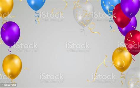 생일 축하 벡터 축하 파티 배너 호일 색종이 및 반짝이 풍선with 색종이 헬륨 풍선 반짝이에 대한 스톡 벡터 아트 및 기타