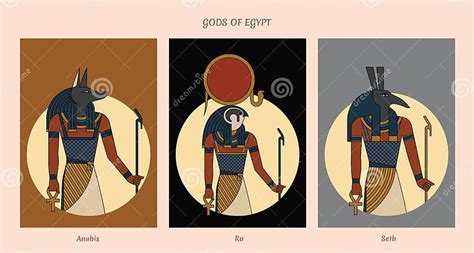 Coleção De Deuses Egípcios De Anubis Ra Seth Isolados Em Segundo