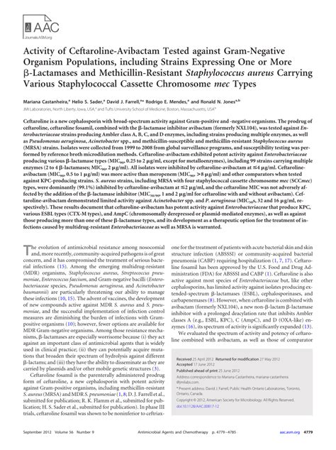 Pdf Activity Of Ceftaroline Avibactam Tested Against Gram Negative