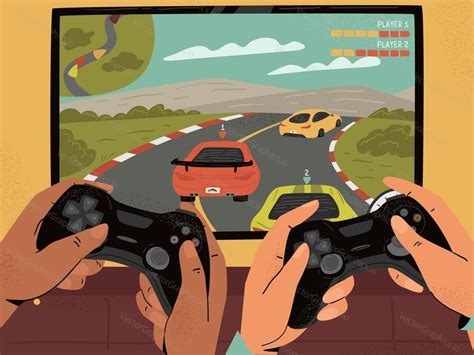 Guys Hands Holding Gamepad Front Of Screen — Vectorgraphics Io