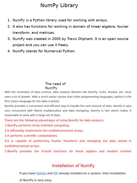 Numpy Library And Function Pdf Integer Computer Science Matrix