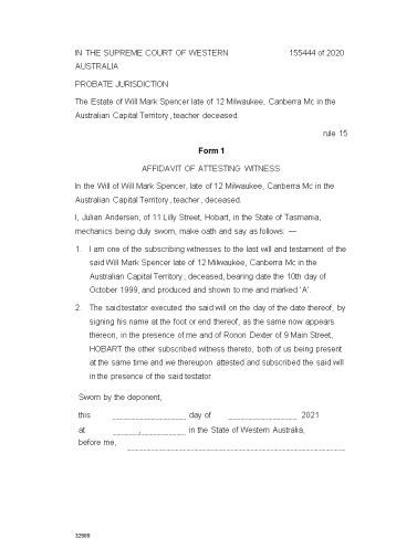 Affidavit Of Attesting Witness Form Printable Form 2024