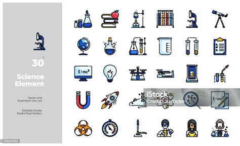벡터 색상 선 아이콘 과학 요소의 집합입니다 편집 가능한 스트로크입니다 과학에 대한 스톡 벡터 아트 및 기타 이미지 과학 교육 벡터 Istock