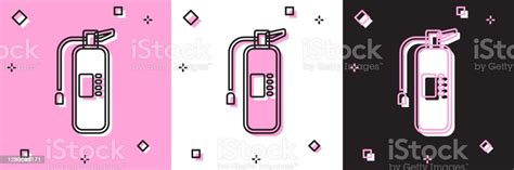 設置滅火器圖示隔離在粉紅色和白色黑色背景向量向量圖形及更多一個物體圖片 一個物體 保安 保護 Istock
