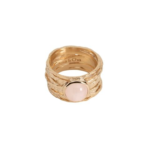 Achat Bague Ana Cha Rosa en plaqué or jaune et quartz rose