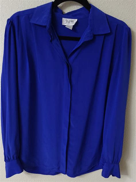 80s Cobalt Blue Blouse Size 12 Etsy