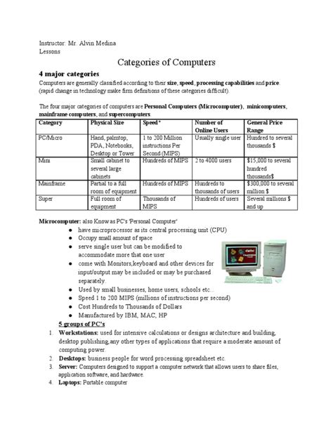 categories of computers pdf mainframe computer personal computers