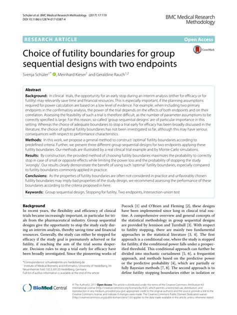 Pdf Choice Of Futility Boundaries For Group Sequential Designs With