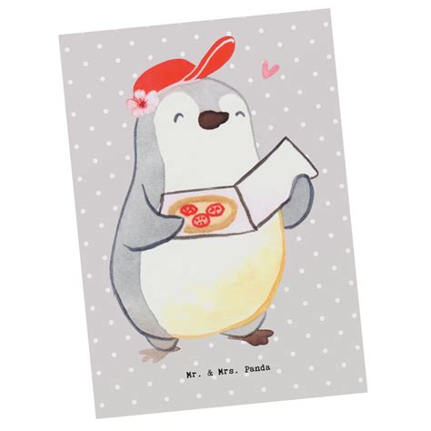 Mr And Mrs Panda Postkarte Pizzabäckerin Mit Herz Grau Pastell