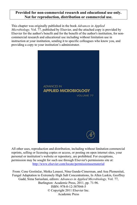 Pdf Fungal Adaptation To Extremely High Salt Concentrations