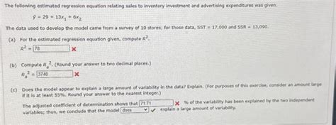 Solved The Foliowing Estimated Regression Equation Relating Chegg