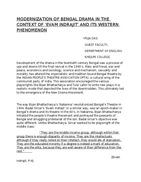 Doc Modernisation Of Bengal Drama In The Context Of Evam Indrajit And Its Western Phenomenon