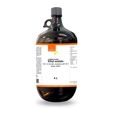 Ethyl Acetate Hplc 4x4l Laboratory Disposable Products