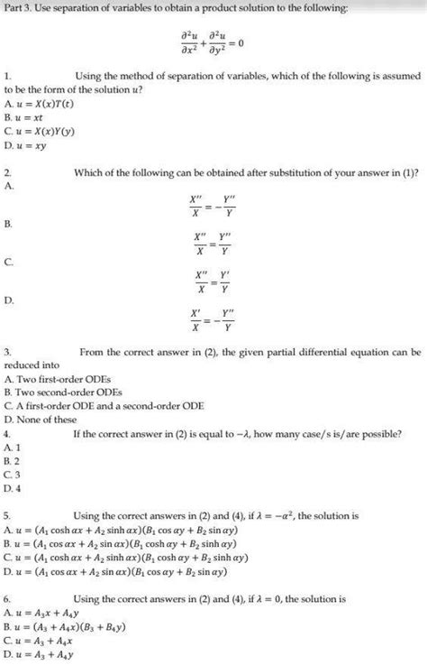 Solved Part 3 Use Separation Of Variables To Obtain A