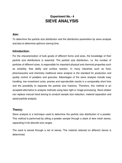 4a Sieve Analysis Pdf Particle Size Distribution Chemistry