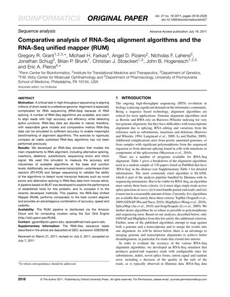 Pdf Comparative Analysis Of Rna Seq Alignment Algorithms And The Rna Seq Unified Mapper Rum