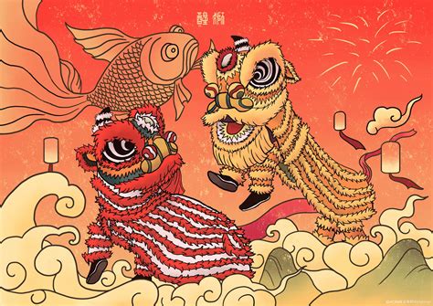 醒狮文化风格插画设计作品 设计人才灵活用工 设计dna