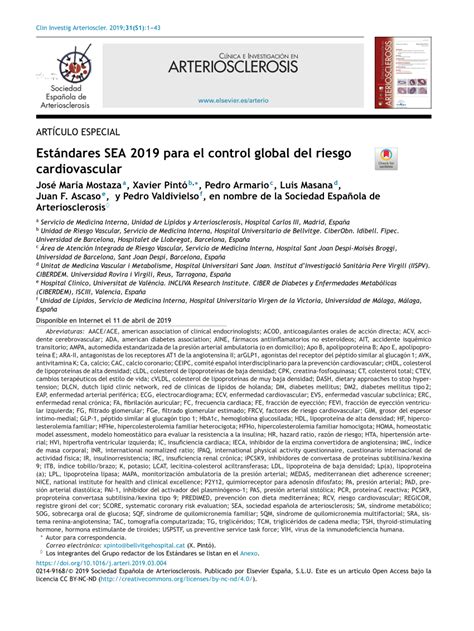Pdf Estándares Sea 2019 Para El Control Global Del Riesgo Cardiovascular