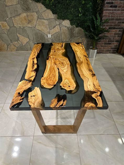 Black Transparent Olive Epoxy Resin River Table Kitchen Dining Table For Sale At 1stDibs