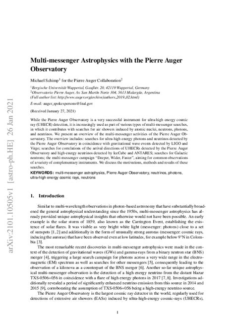 Pdf Multi Messenger Astrophysics With The Pierre Auger Observatory