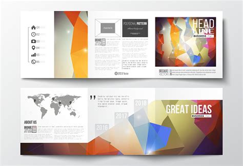 세트 트라이폴드 브로셔 스퀘어 디자인 템플릿 추상적임 색상화 0명에 대한 스톡 벡터 아트 및 기타 이미지 0명 3단 브로슈어 개념 Istock