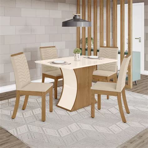 Conjunto Sala De Jantar Tampo Mdf 120 Cm 04 Cad Melanie Henn Cor Off