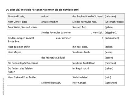 Imperativ Deutsch DAF Arbeitsblätter pdf doc