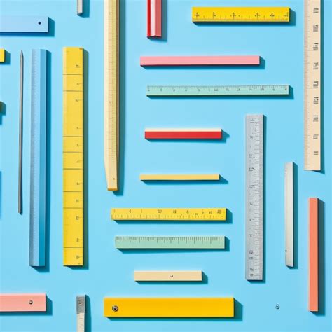 Pastel Blue Background Overhead View Of Multiple Rulers Premium AI