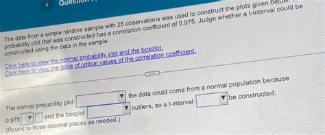 Answered The Data From A Simple Random Sample With 25 Observations