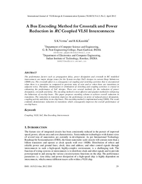 Pdf A Bus Encoding Method For Crosstalk And Power Reduction In Rc Coupled Vlsi Interconnects