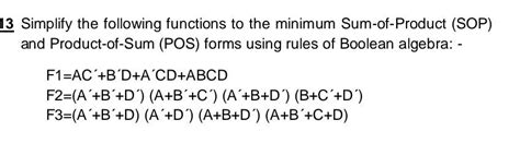 Solved 3 Simplify The Following Functions To The Minimum