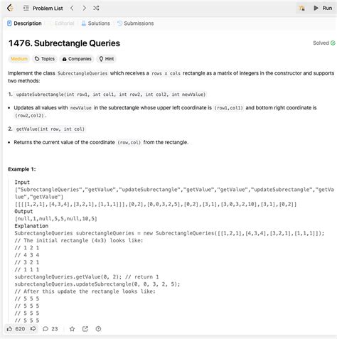 99클럽 코테 스터디 24일차 Til 배열subrectangle Queries 99클럽 코테 스터디 24일차 Til 배열subrectangle Queries